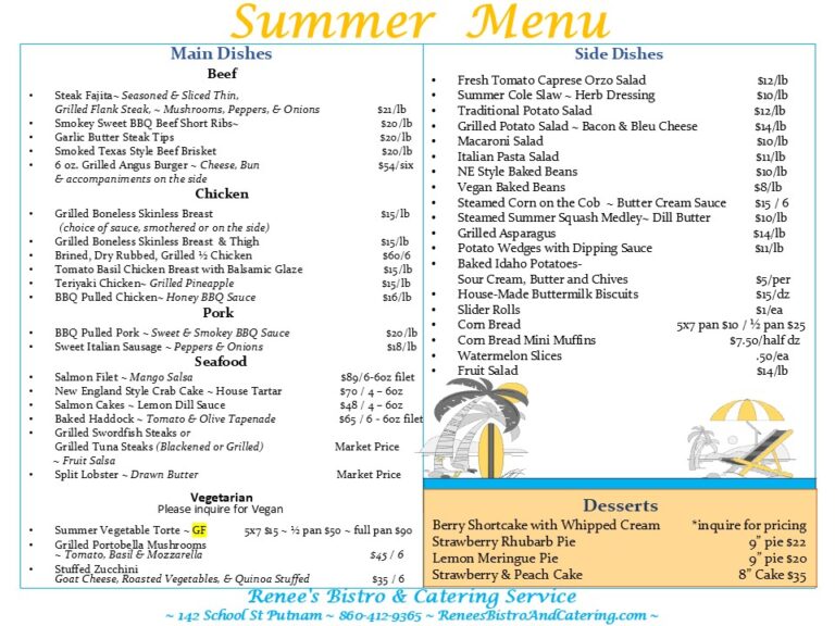 Summer Catering Menus 2025 Pg 2 - Renee's Bistro & Catering